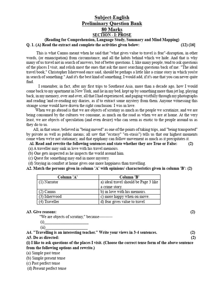 English Prose Question Bank Guide | PDF