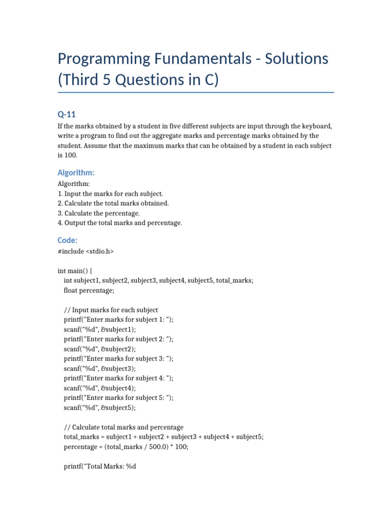 Programming Fundamentals Solutions Third Five C Code | PDF | Overtime ...