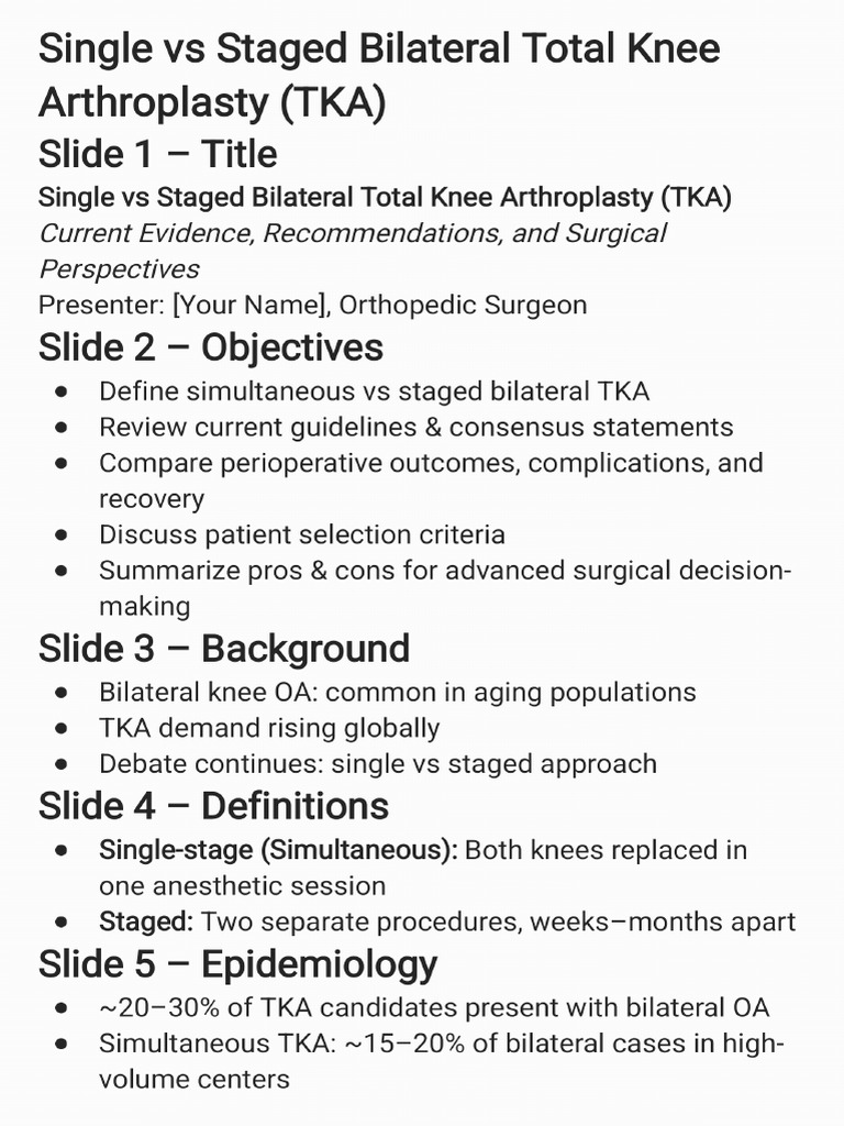 Tkr Single vs Staged | PDF