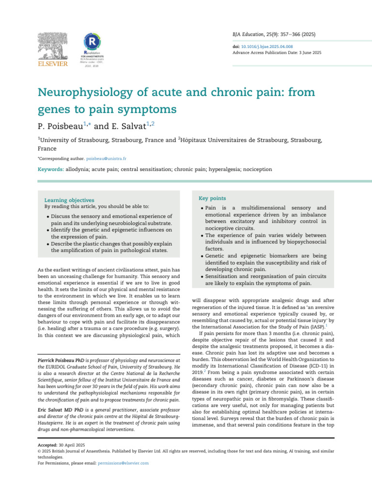 Acute and Chronic Pain | PDF | Pain | Synapse