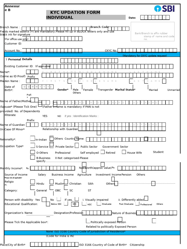 Annex B Kyc Updation Form Individual | PDF | Identity Document ...