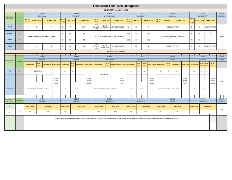 Jhunjhunu Foundation Time Table 2025 | PDF