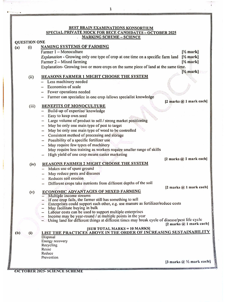 Science Marking Scheme | PDF
