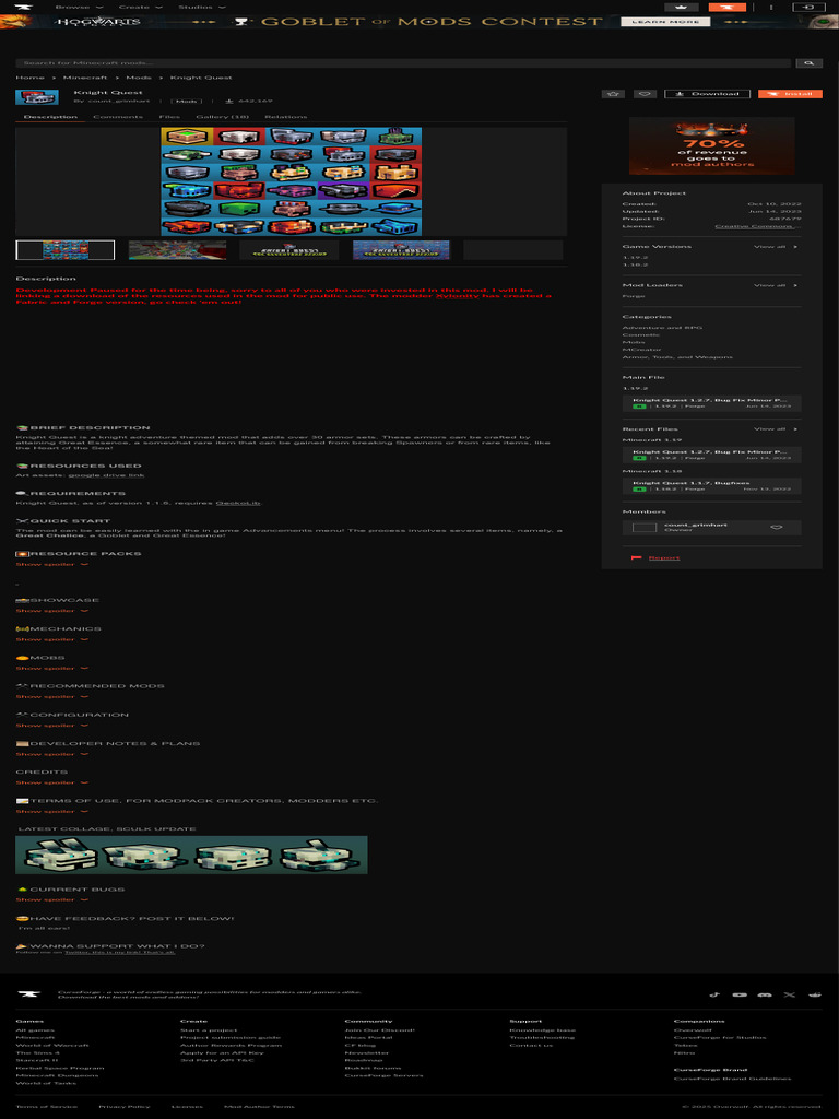Knight Quest - Minecraft Mods - CurseForge | PDF | Minecraft