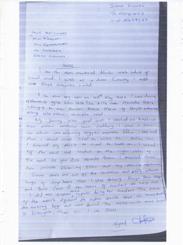 Driver's Statement (1) | PDF