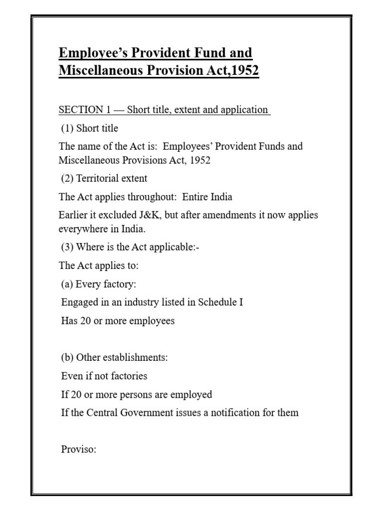 EPF Act 1952: Overview and Applicability | PDF | Cost Of Living | Pension