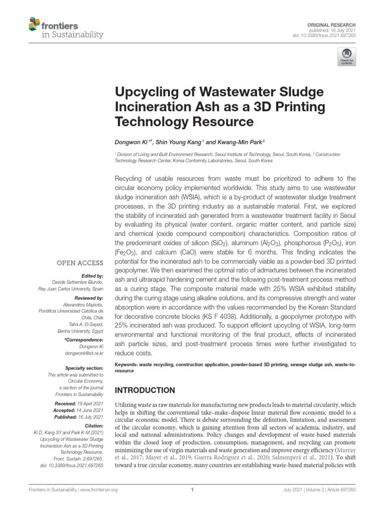 Upcycling of Wastewater Sludge Incineration Ash as a 3D Printing ...