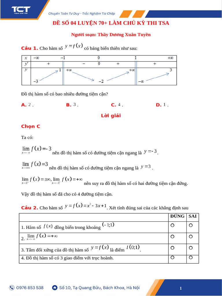 Đề Số 04 Luyện 70+ Làm Chủ Kỳ Thi Tsa | PDF