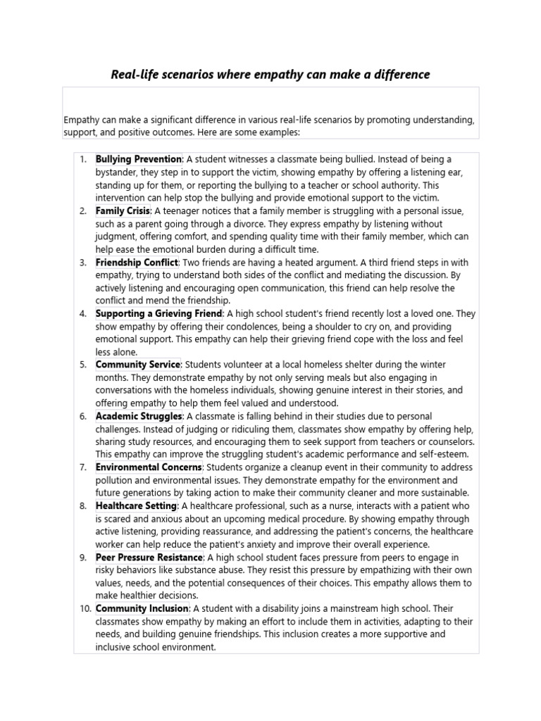 Empathy's Impact in Real-Life Scenarios | PDF | Empathy | Bullying