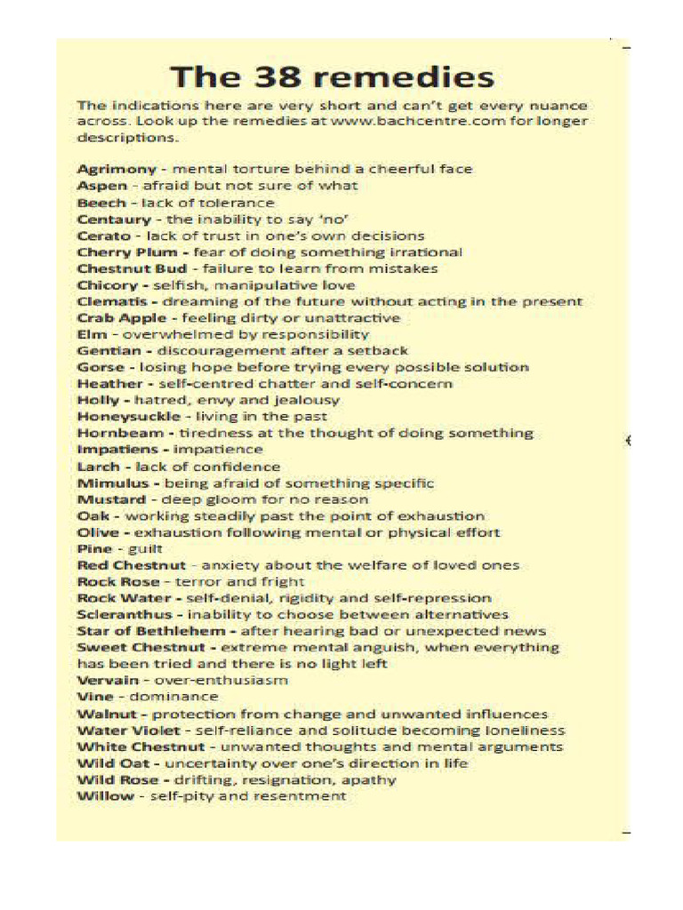Bach Flower Remedies List and Uses | PDF