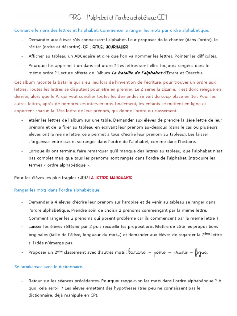 Alphabet et ordre alphabétique CE1 | PDF