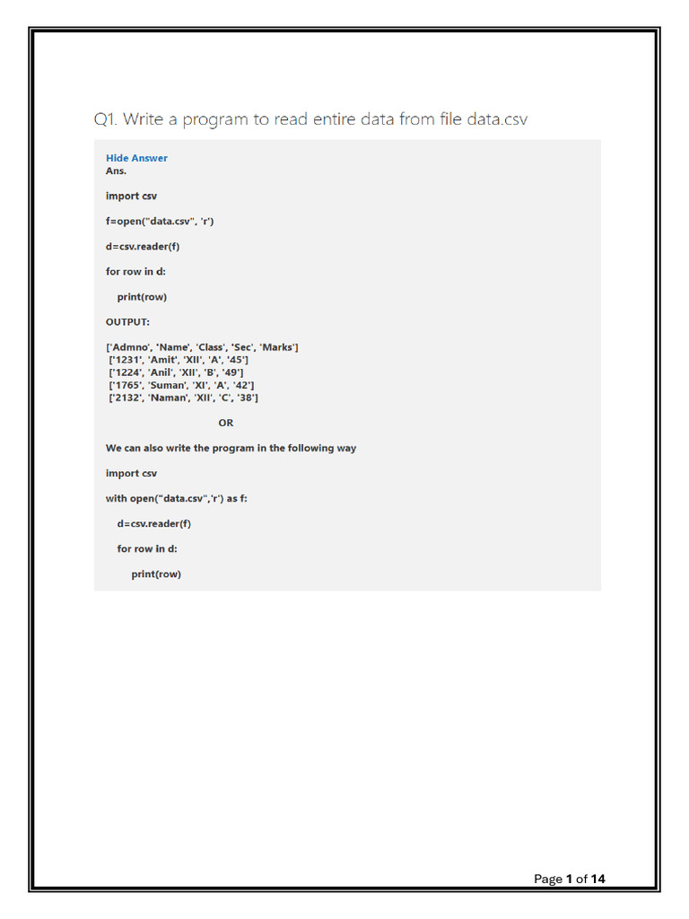 CSV Practice Paper With Answers | PDF