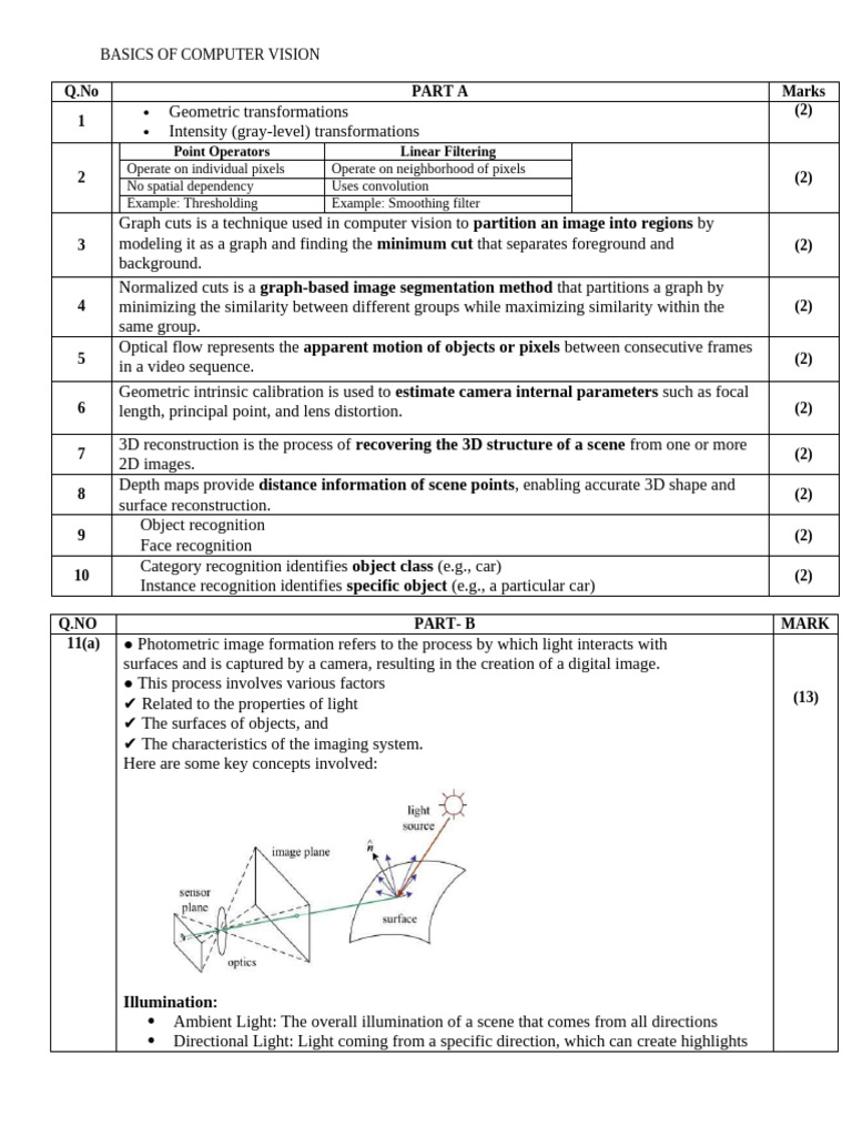 CV Answer Key | PDF | Computer Vision | Digital Camera