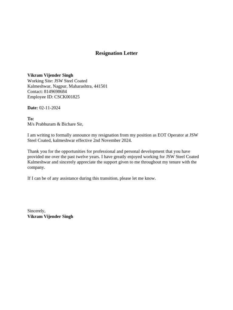 Resignation Letter | PDF