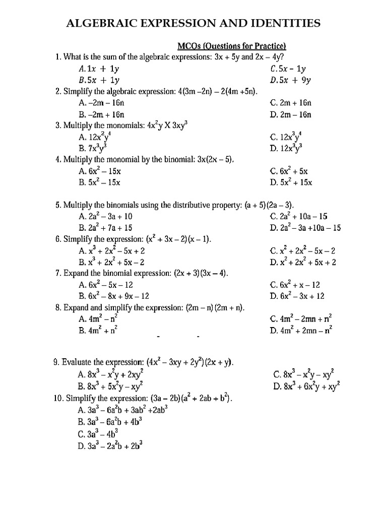 Algebraic Expression and Identities & Mensuration | PDF