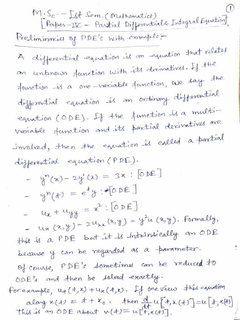 M.sc.1st Semester Paper 4th Partial Differential Equations and Integral ...