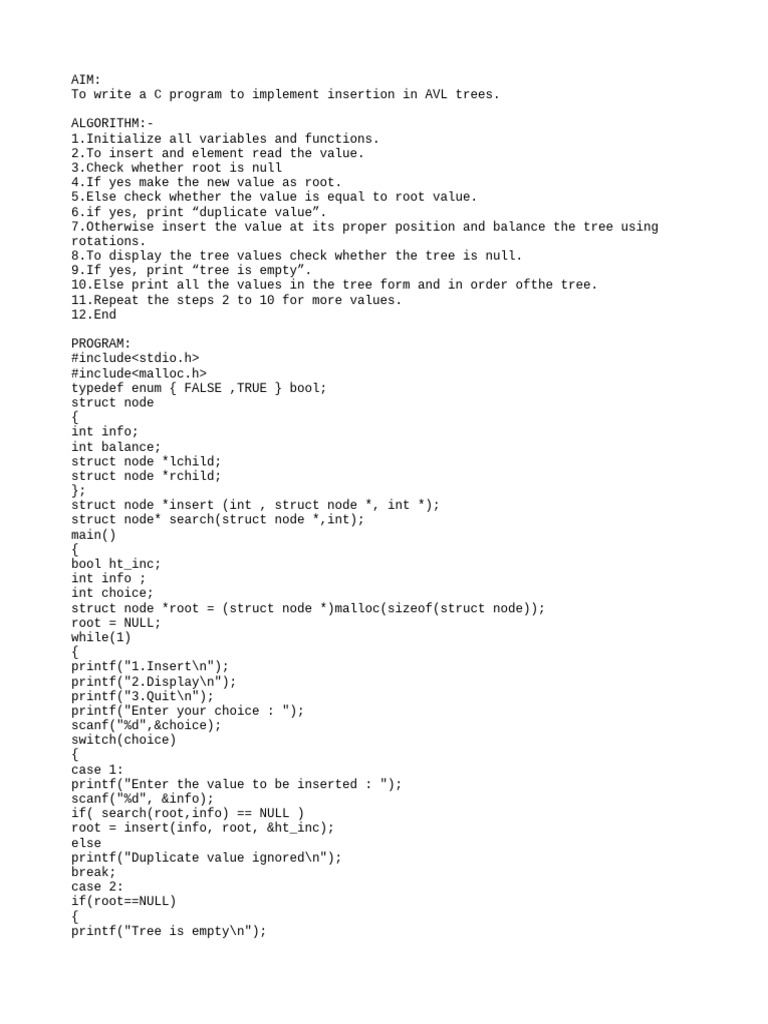 7 Implementation of AVL Trees | PDF | Algorithms And Data Structures ...