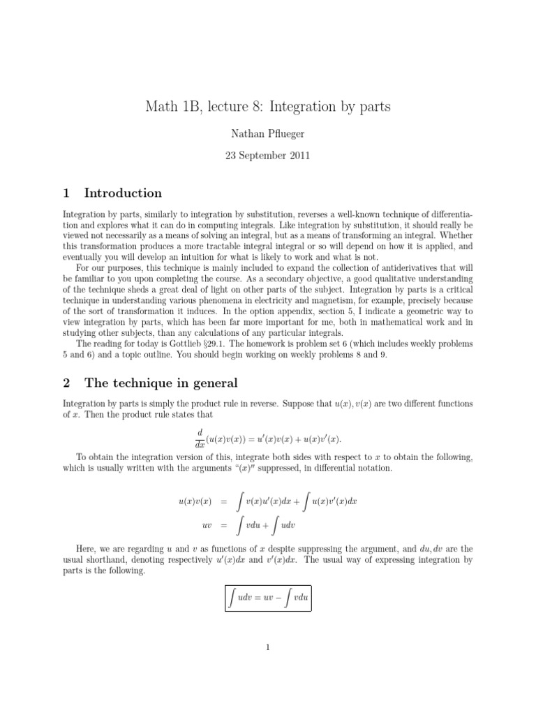 İntegration by Parts | PDF | Integral | Trigonometric Functions