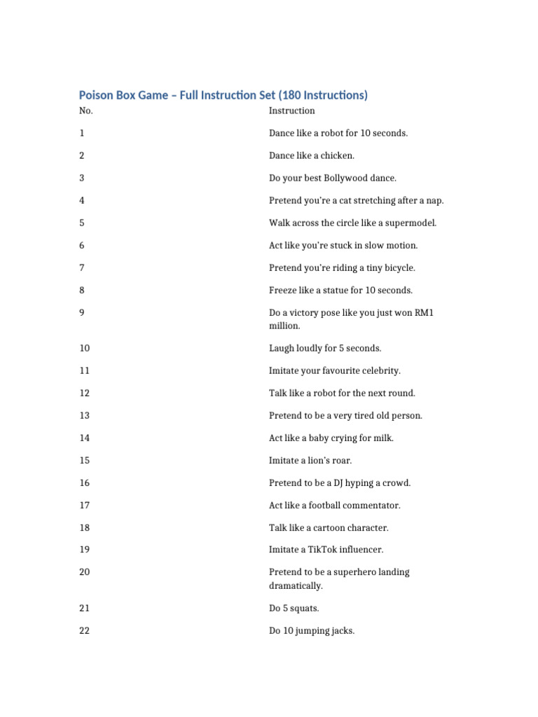 Poison Box Game: 180 Fun Instructions | PDF