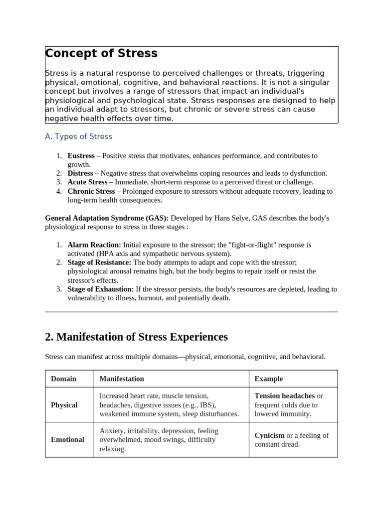 Stress Notes | PDF | Stress (Biology) | Diseases And Disorders