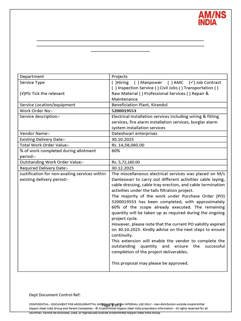 Work Order Extension Request for Electrical Services | PDF | Electrical ...