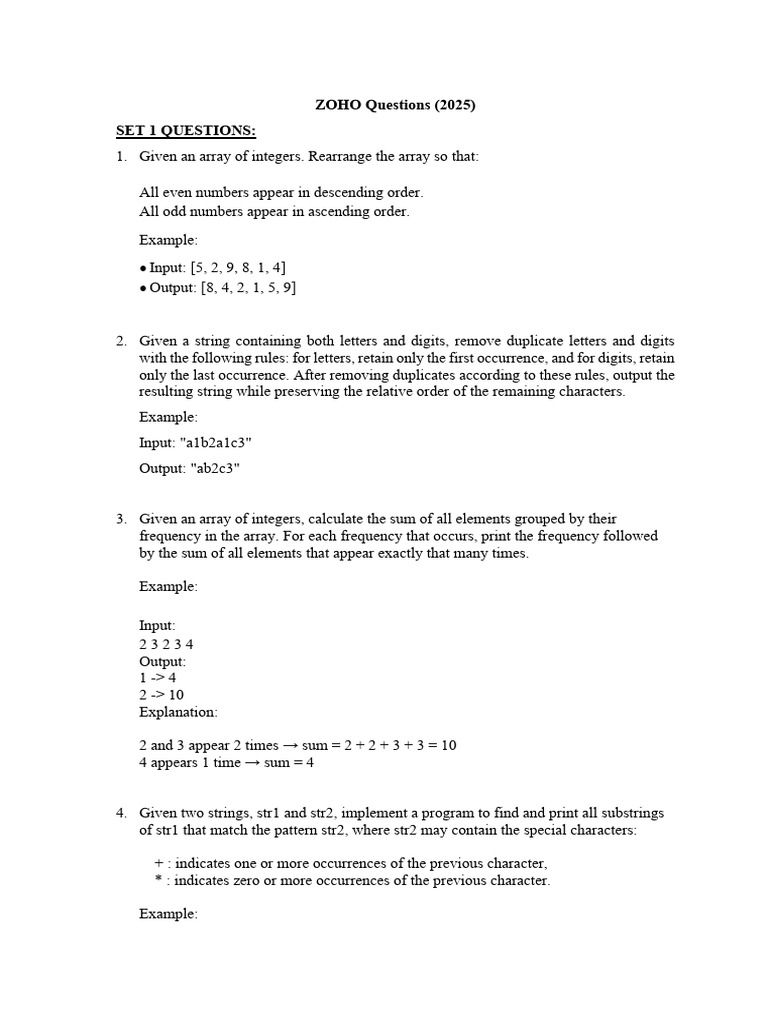Zoho Practice Questions | PDF | String (Computer Science) | Computer ...