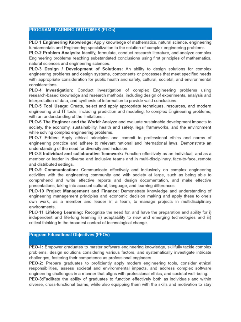 Program Learning Outcomes (Plos) | PDF | Engineering | Science