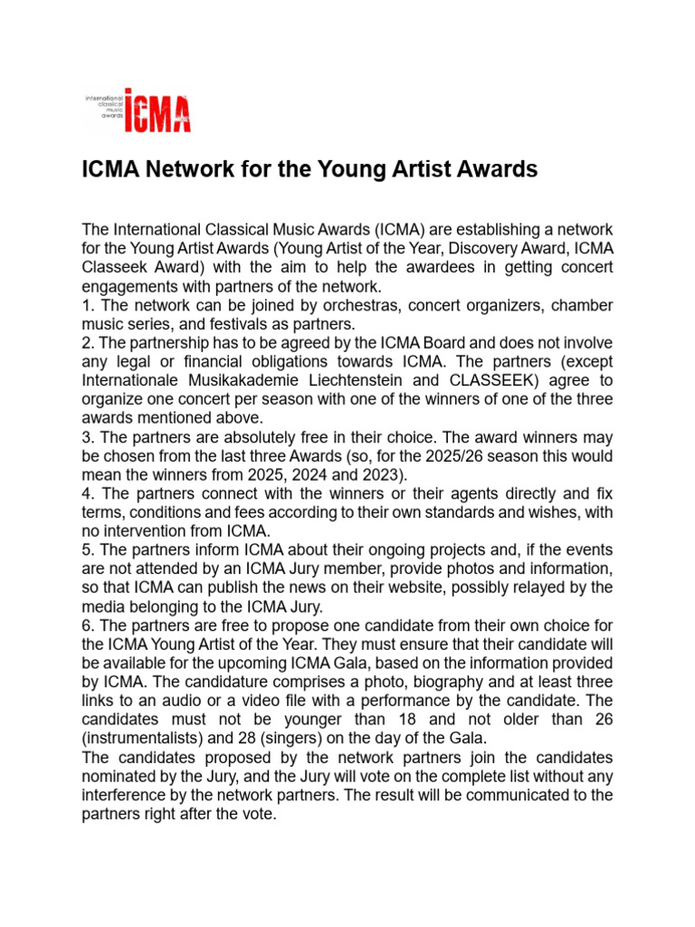 ICMA Network for the Young Artist Awards | PDF