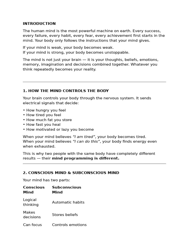 Mastering Mind-Body Connection for Success | PDF | Mind | Habits