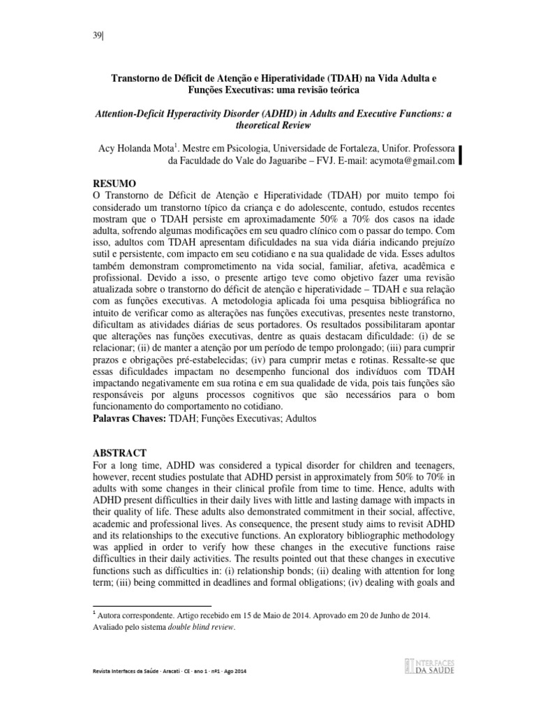 e+(TDAH)+Na+Vida+Adulta+e+Func o Es+Executivas | PDF | Transtorno de ...