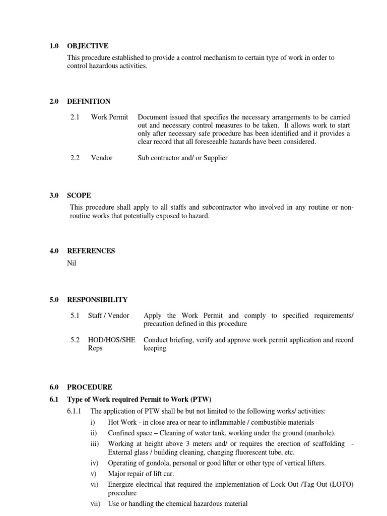 PTW Procedure | Personal Protective Equipment | Safety | Free 30-day ...