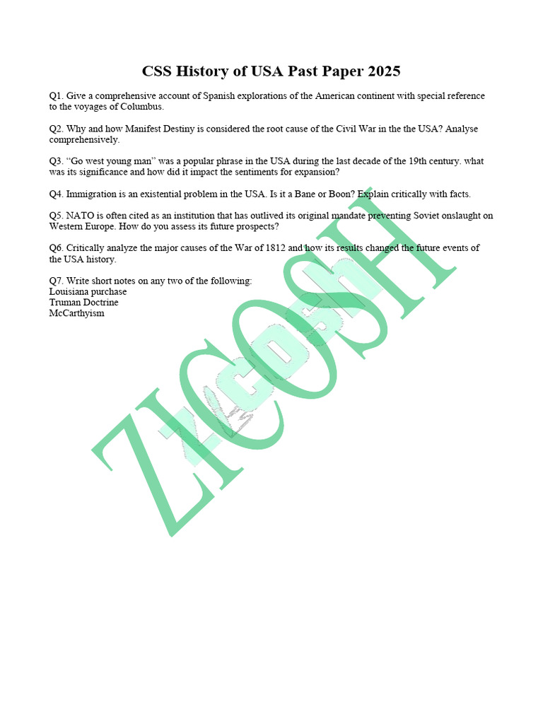 History of USA Past Paper 2025 | PDF