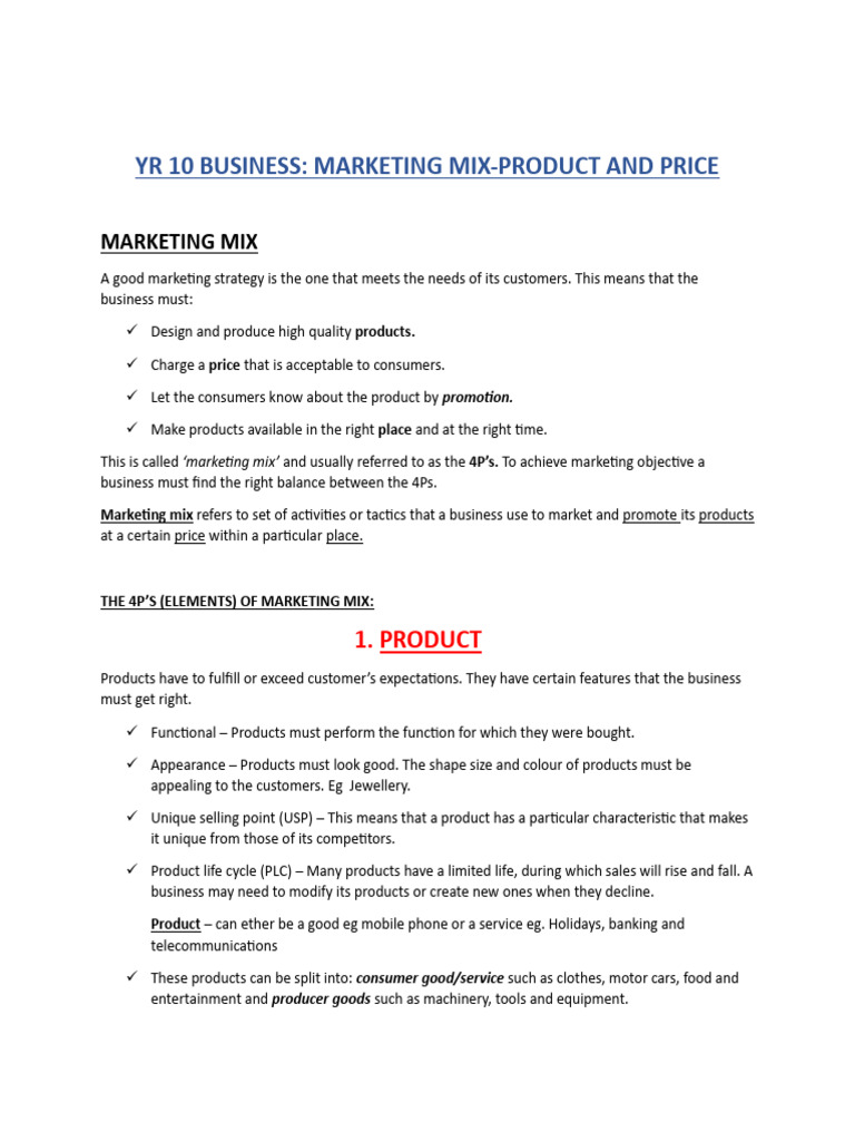 Marketing Mix-product and Price-final Draft (1) | PDF | Pricing | Marketing
