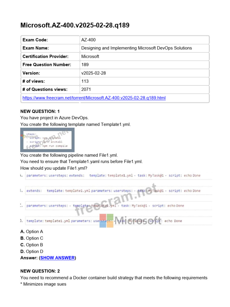Microsoft.AZ-400.v2025-02-28.q189 | PDF | Microsoft Azure | Software ...