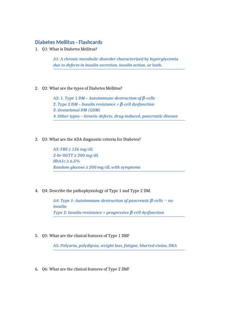 Diabetes Mellitus Study Flashcards | PDF | Diabetes | Diabetes Management