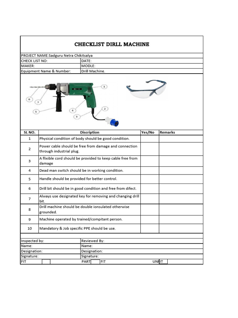 Drill Machine Inspection Checklist | PDF