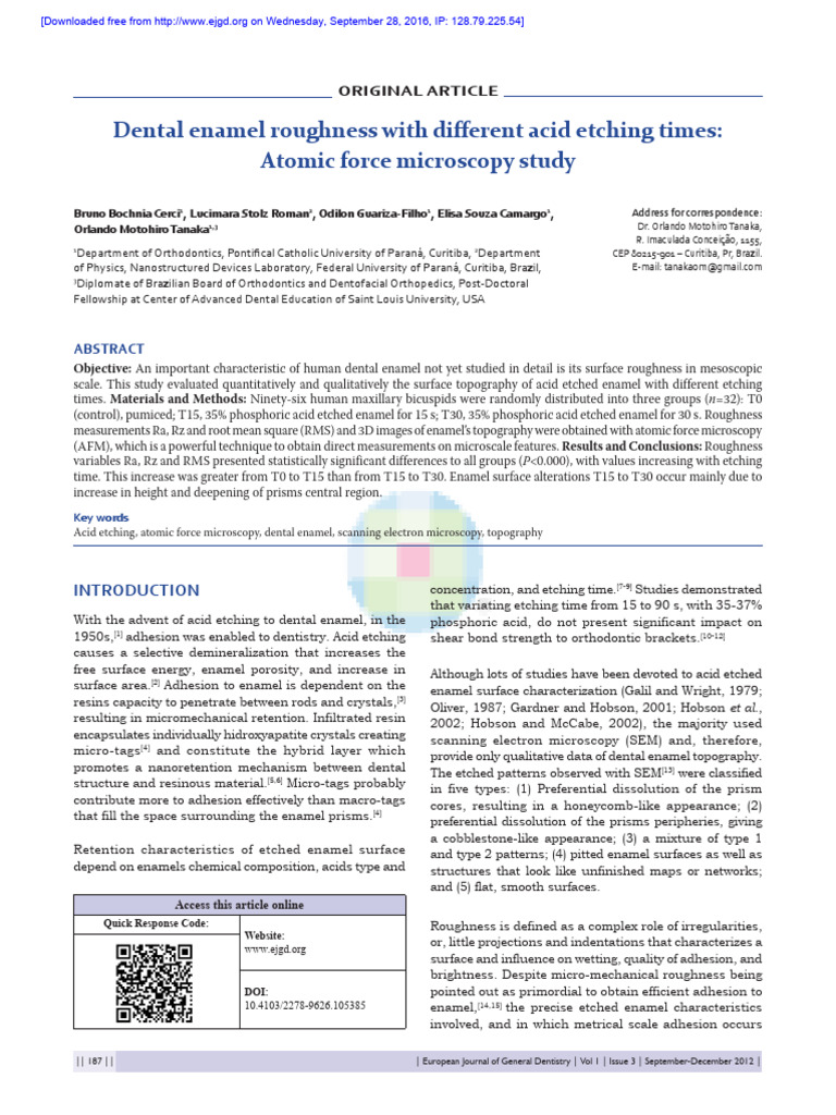 Dental Enamel Roughness: Acid Etching Study | PDF | Atomic Force ...