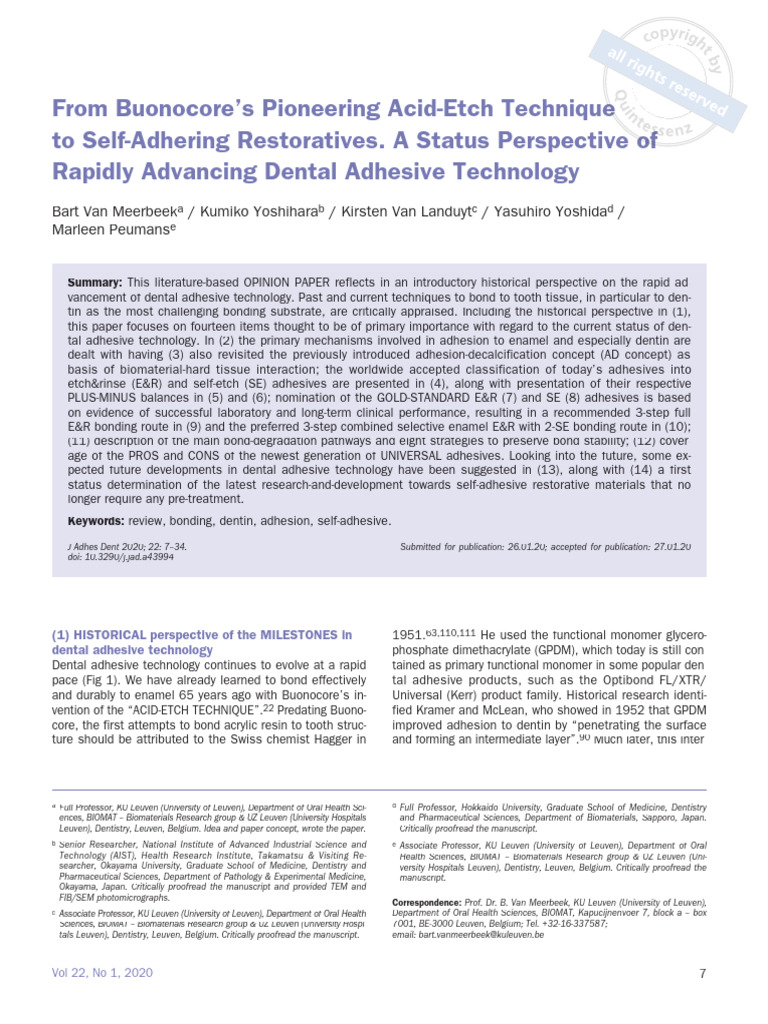 From Buonocore’s Pioneering Acid-Etch Technique | PDF | Tooth Enamel ...