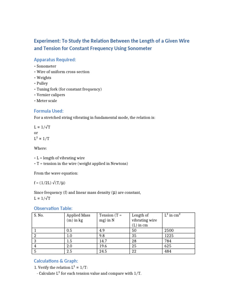 Sonometer Experiment | PDF