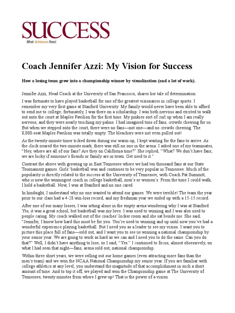 Coach My Vision of Success | PDF | Leisure | Sports
