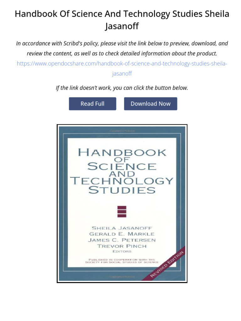 Handbook of Science and Technology Studies Sheila Jasanoff full | PDF ...