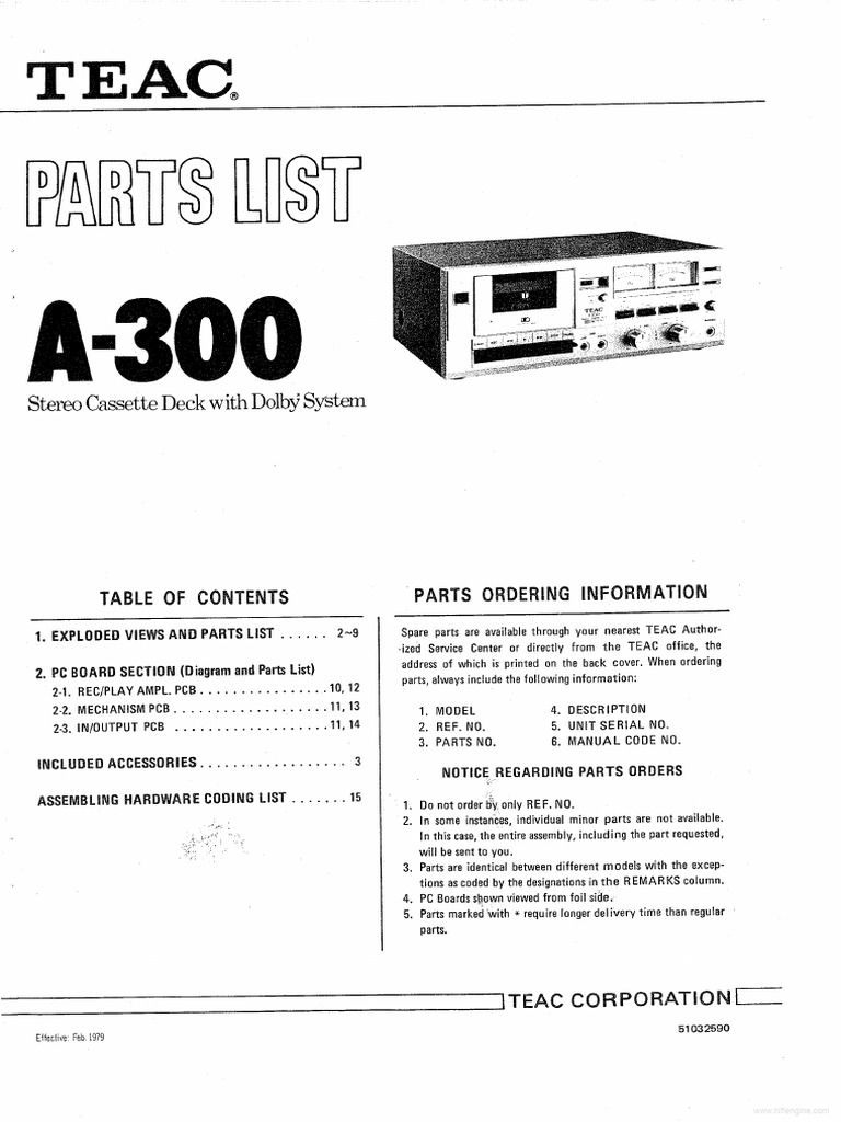 Hfe Teac A-300 Parts List en | PDF