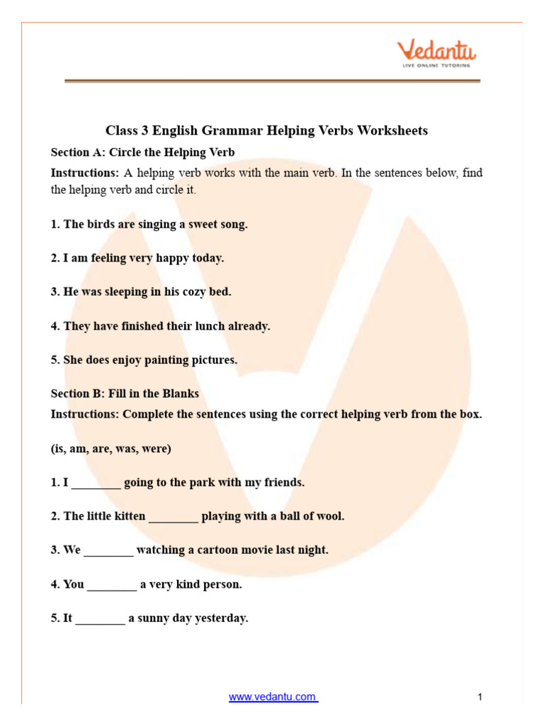 Class 3 English Grammar Helping Verbs | PDF