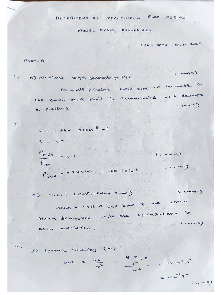Fmm Model Exam Answer Key 2025 | PDF
