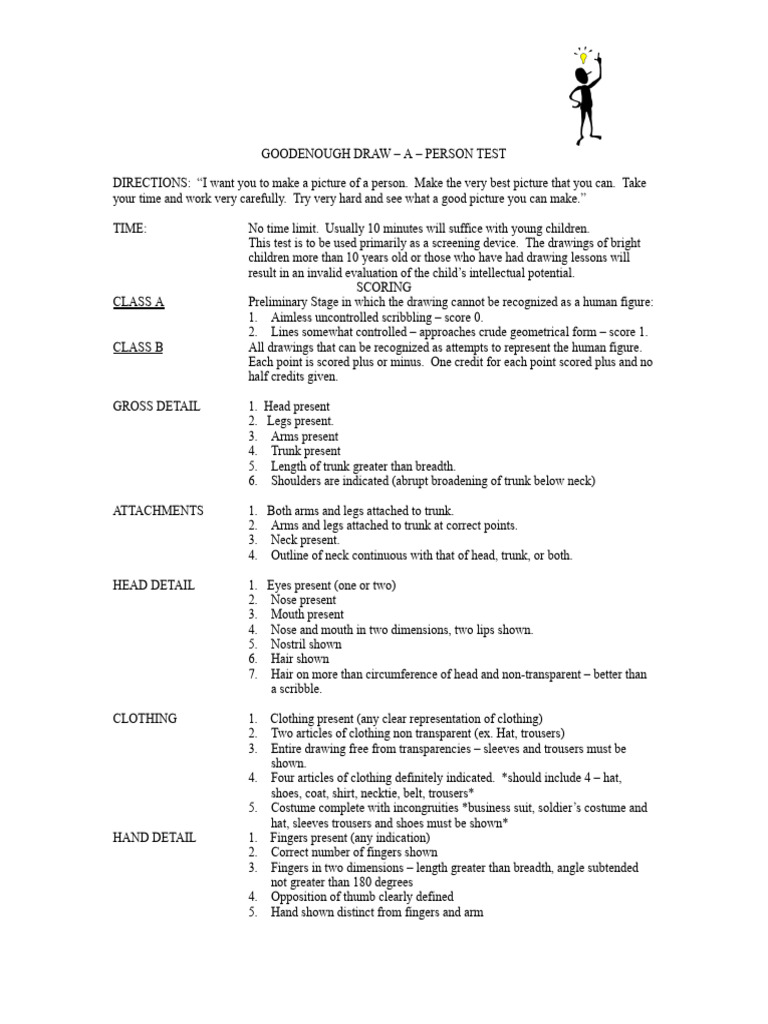 Goodenough Draw-A-Person Test Guide | PDF | Psychology | Psychological ...