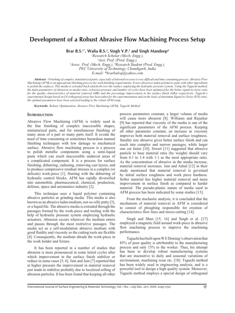 Development of a Robust Abrasive Flow Machining Process Setup | PDF