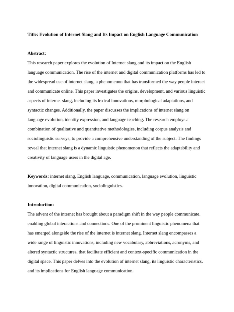 Evolutionof Internet Slangand Its Impacton English Language ...