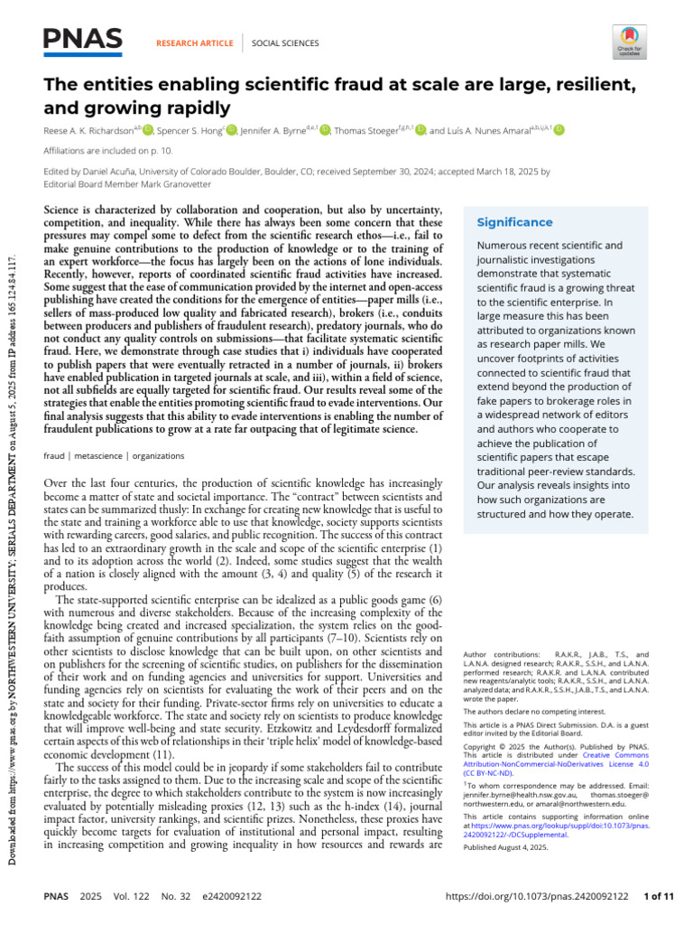 Scientific Fraud: Growth and Networks | PDF | Plos One | Science