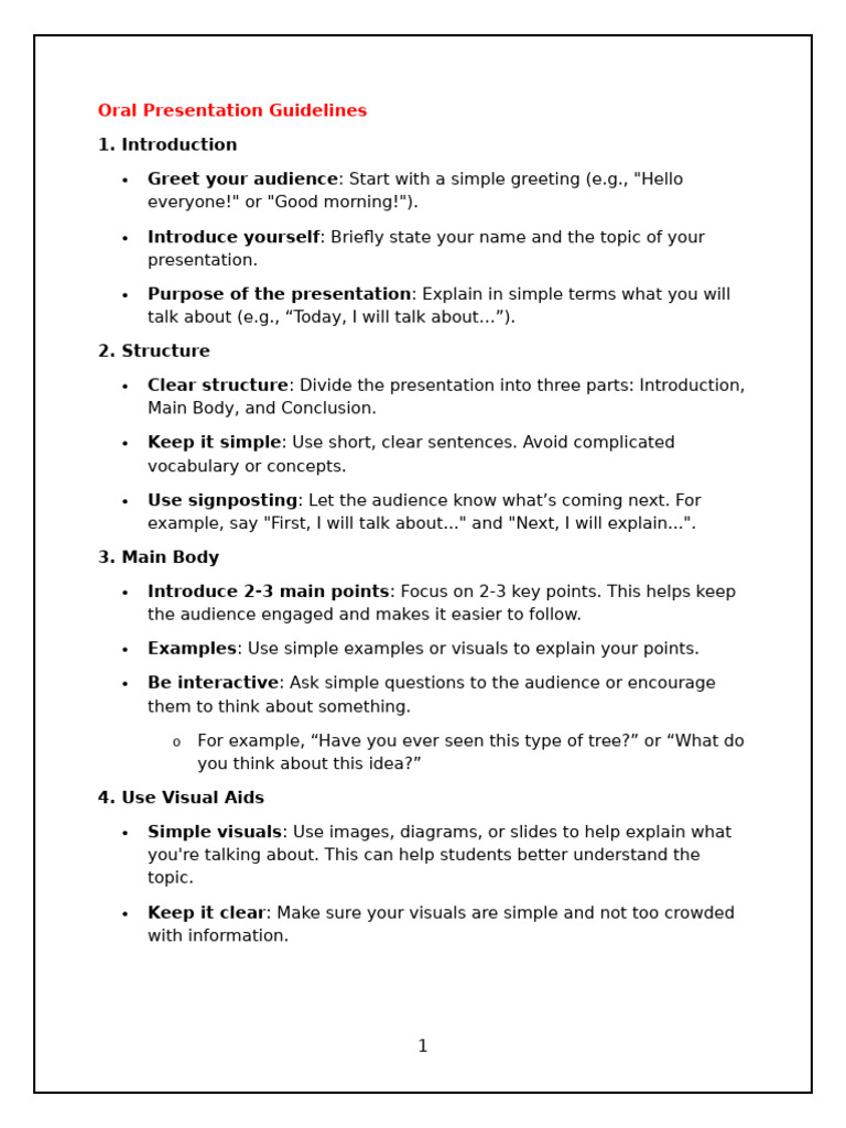 Oral Presentation Guidelins | PDF | Vocabulary | Public Speaking