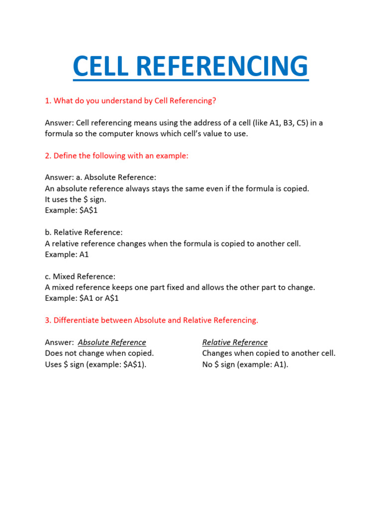 Cell Referencing | PDF